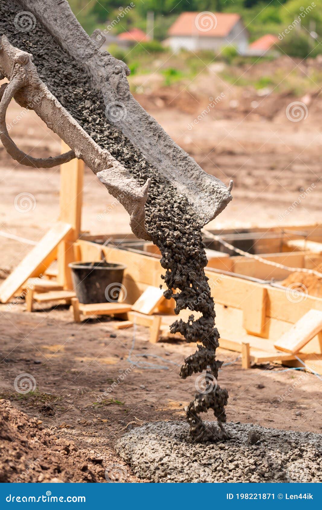 Lay of the Cement or Concrete into the Foundation Formwork with ...