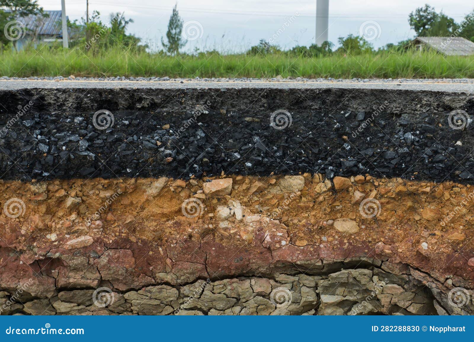 The Layer of Asphalt Road with Soil and Rock Stock Photo - Image of ...