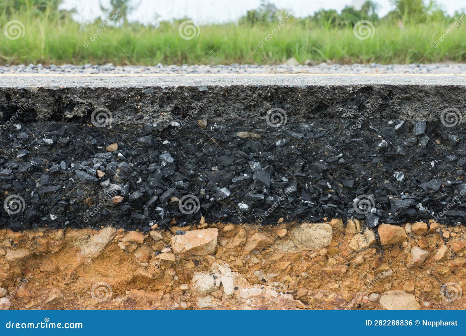 The Layer of Asphalt Road with Soil and Rock Stock Photo - Image of ...