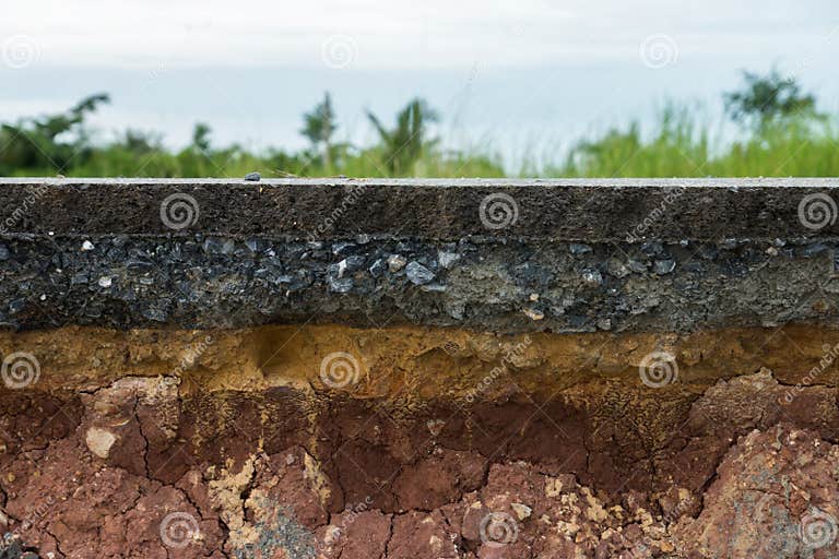 The Layer of Asphalt Road with Soil and Rock Stock Photo - Image of ...