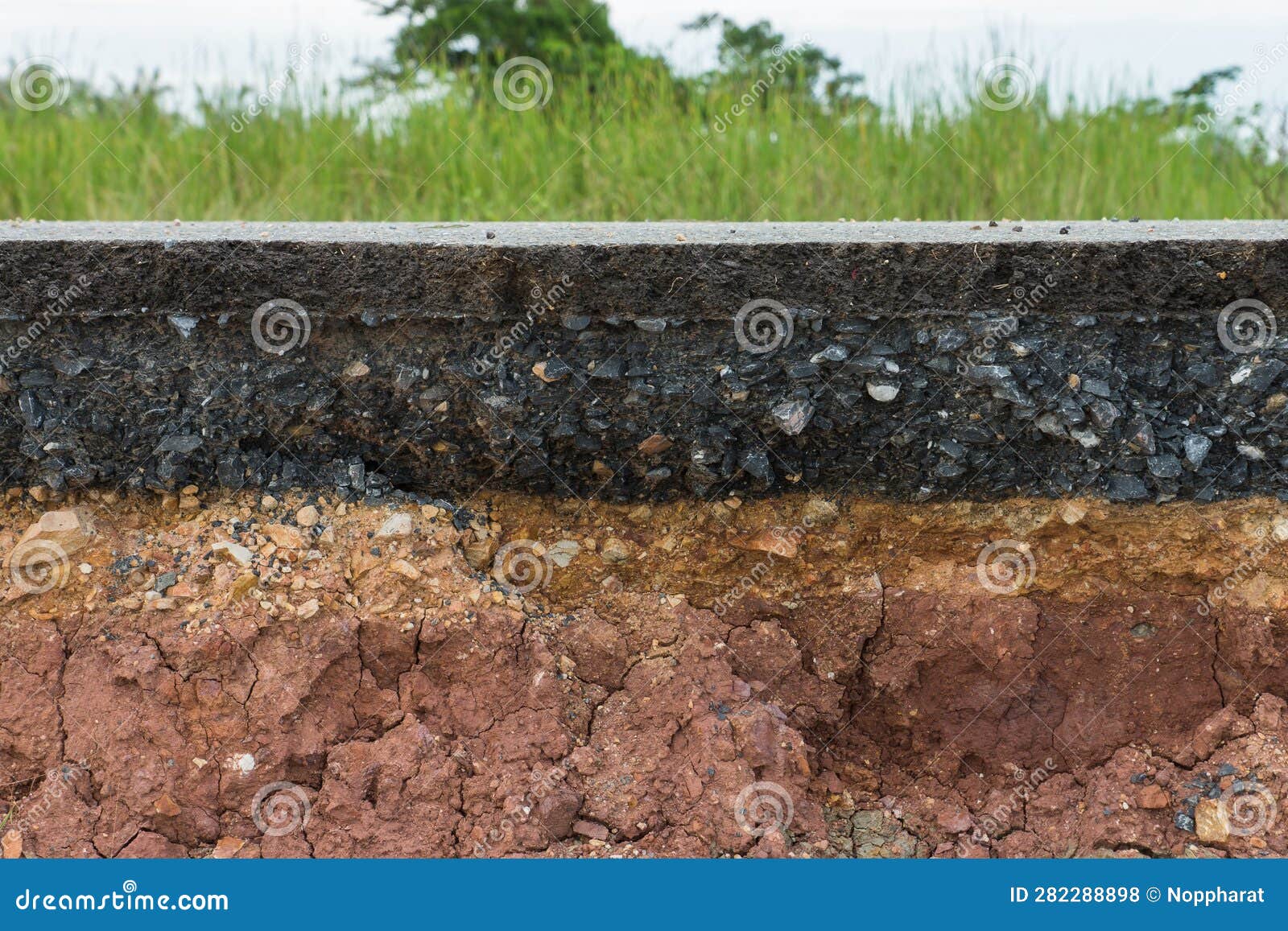 The Layer of Asphalt Road with Soil and Rock Stock Photo - Image of ...