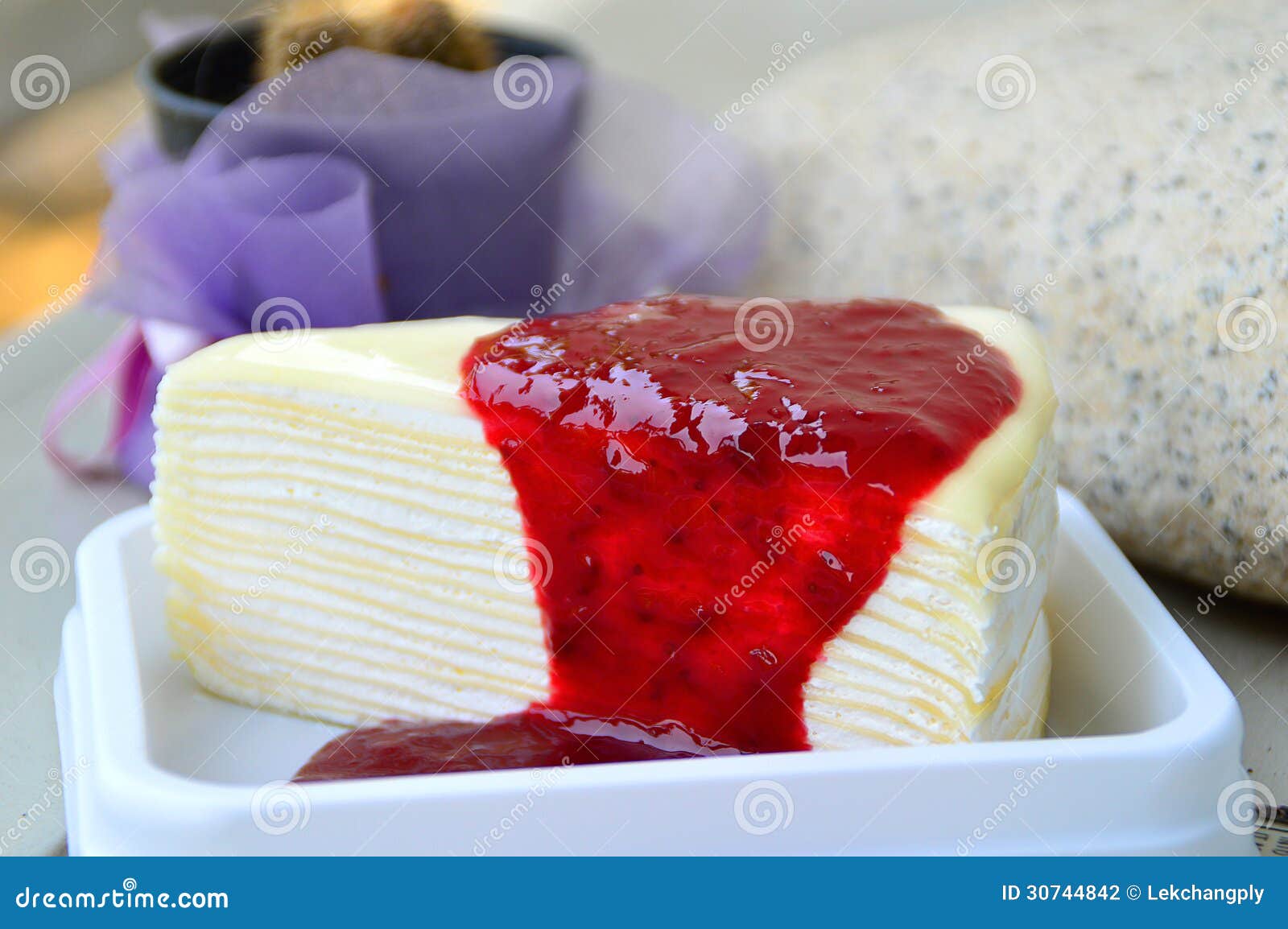 Layer Cake with Strawberry Jam Topping Stock Photo - Image of creamy ...