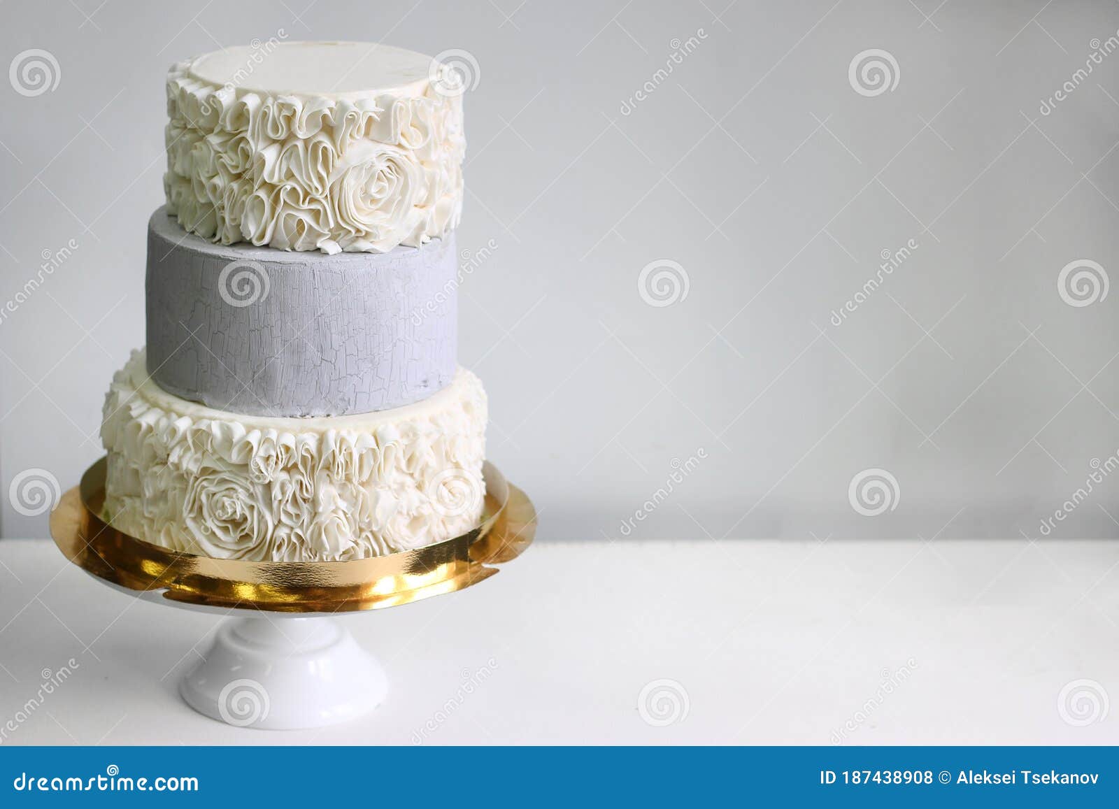 Layer Celebrate Cake on Light Background. Light Wedding Cake Closeup ...