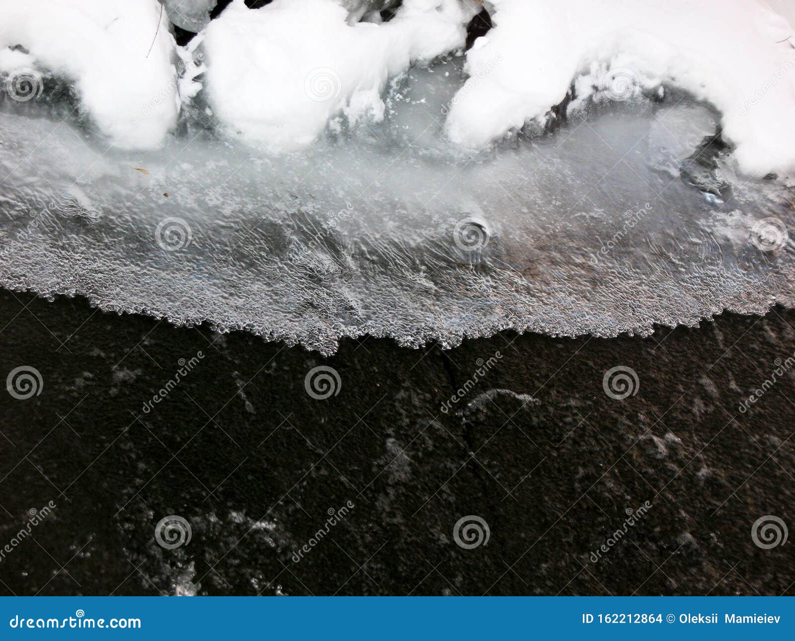 The Layer of the Crystalline Crust of Ice Covers the Surface of the ...