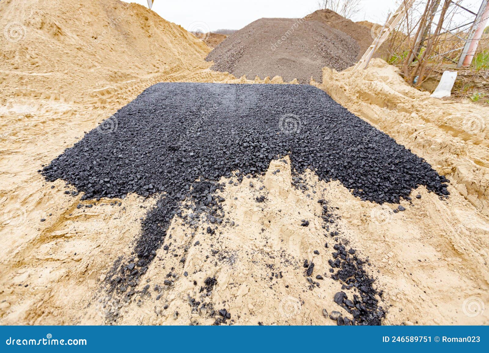 A Layer of Fresh and Hot, Asphalt on the Sand Stock Image - Image of ...