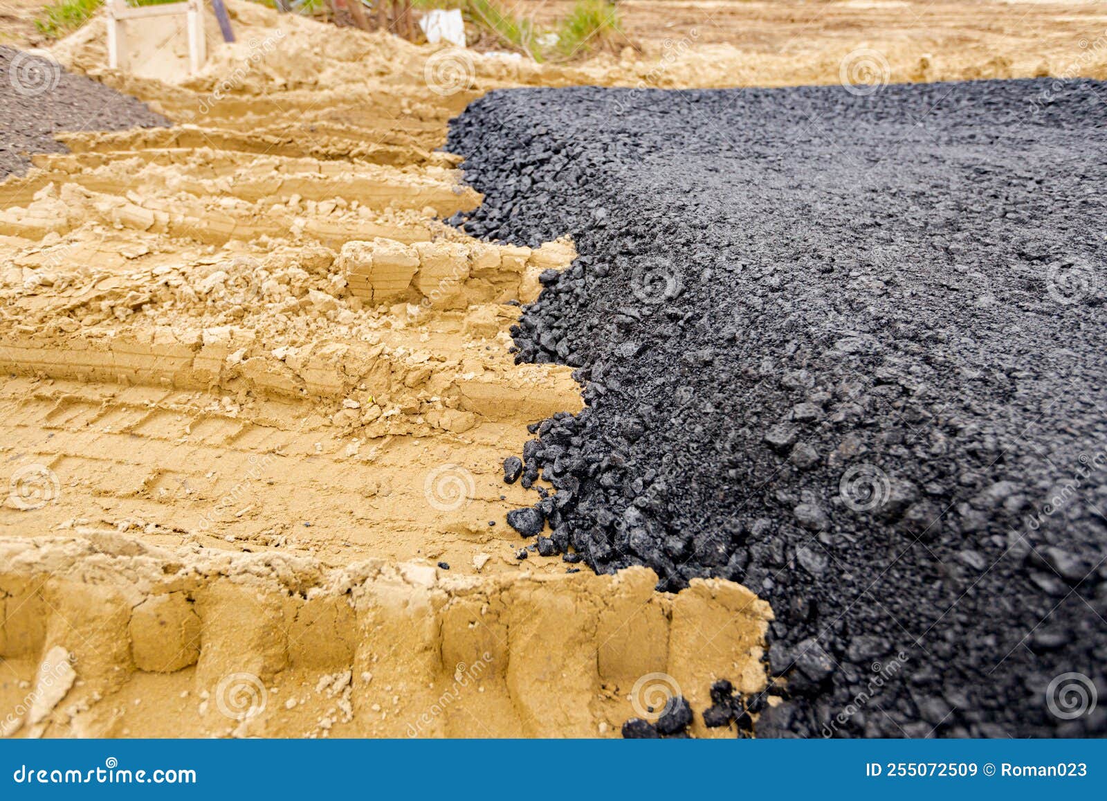 A Layer of Fresh and Hot, Asphalt on the Sand Stock Image - Image of ...