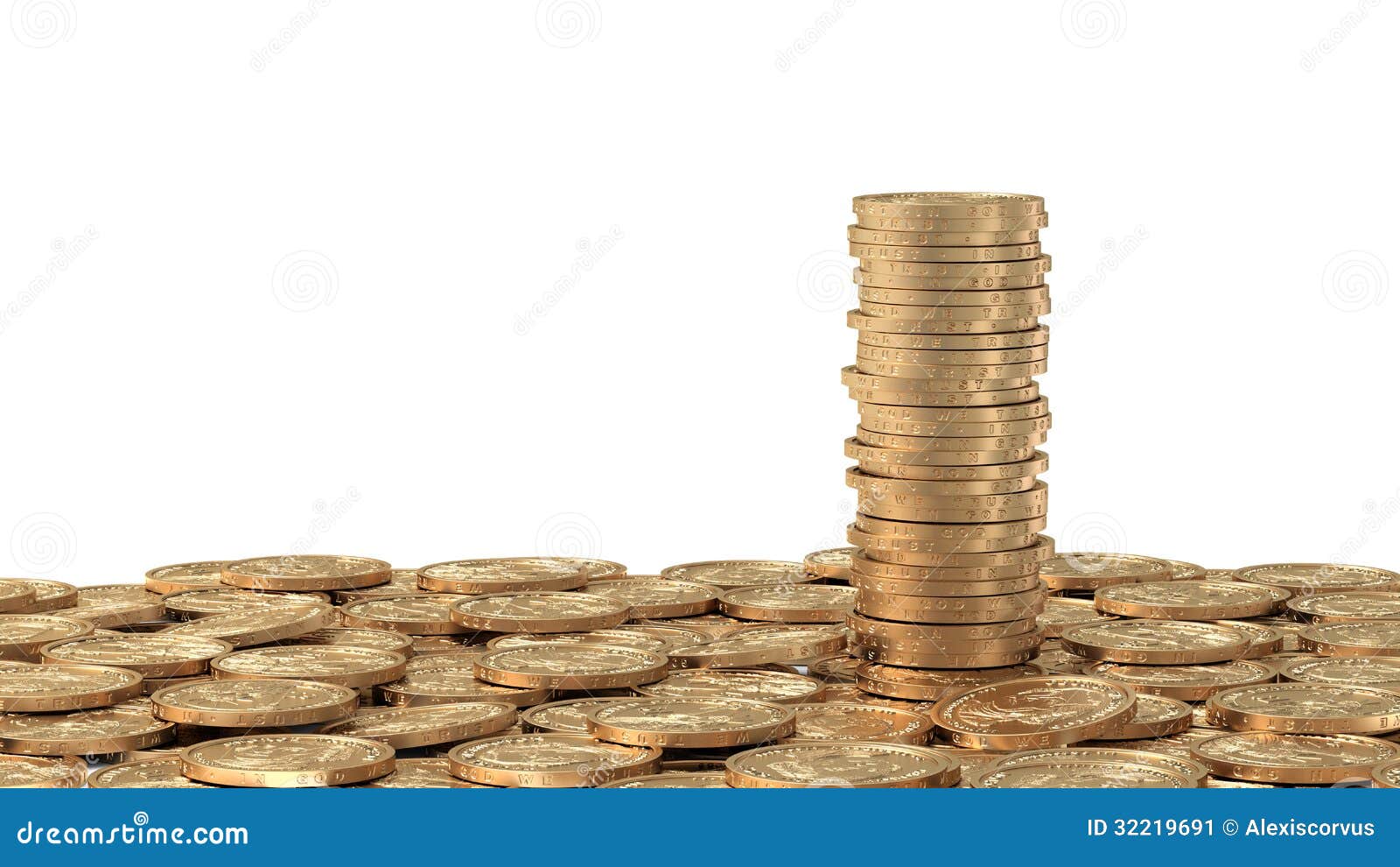 Layer of Golden Coins with Stack of Coins Stock Illustration ...