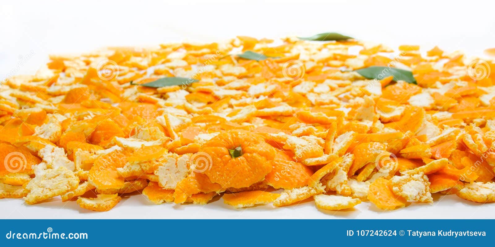 Layer of Many Mandarin Skins and Leaves and Top Part Centered on Stock ...