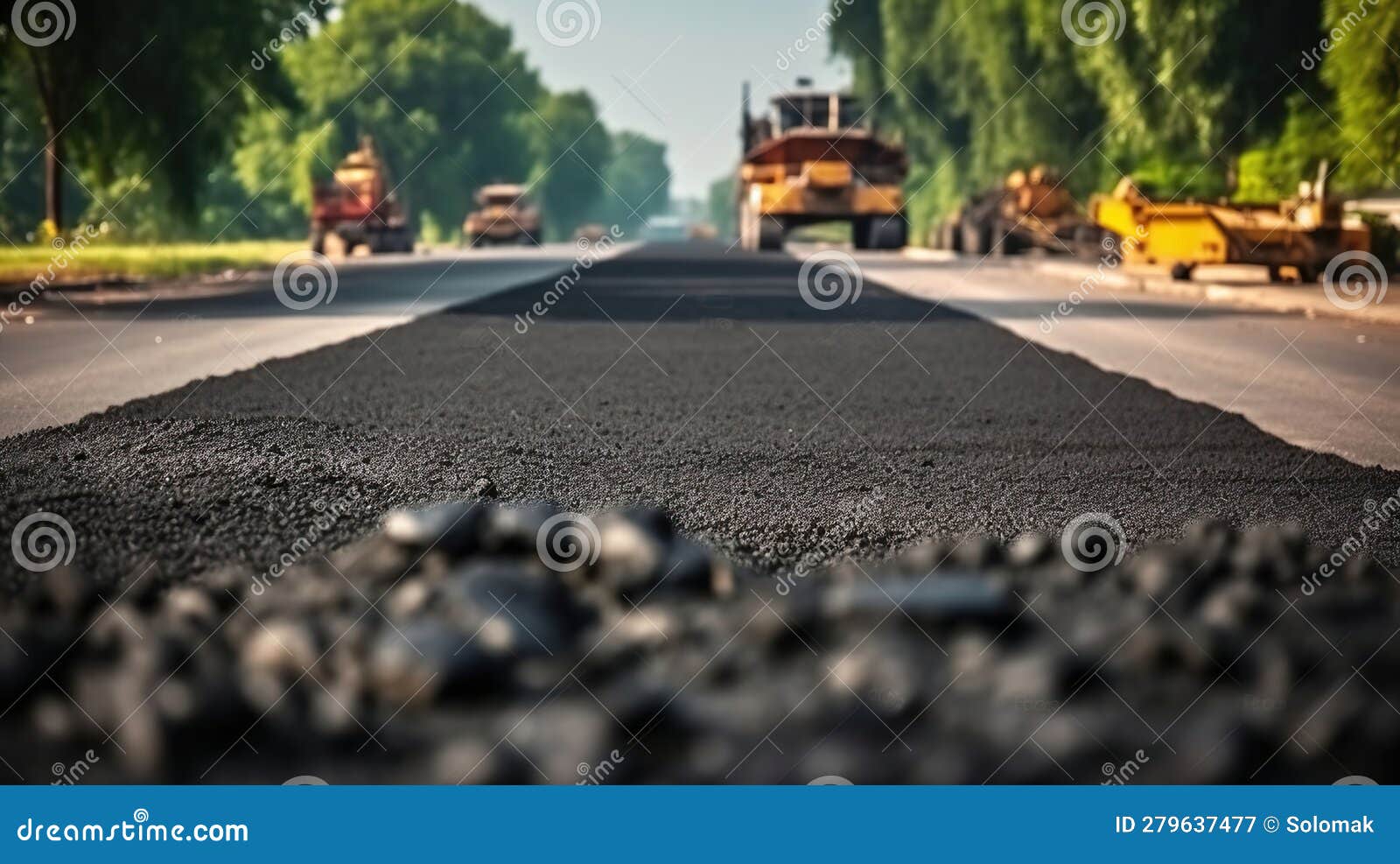 Layer of New Hot Asphalt Laid by Paver. Road Construction Stock ...