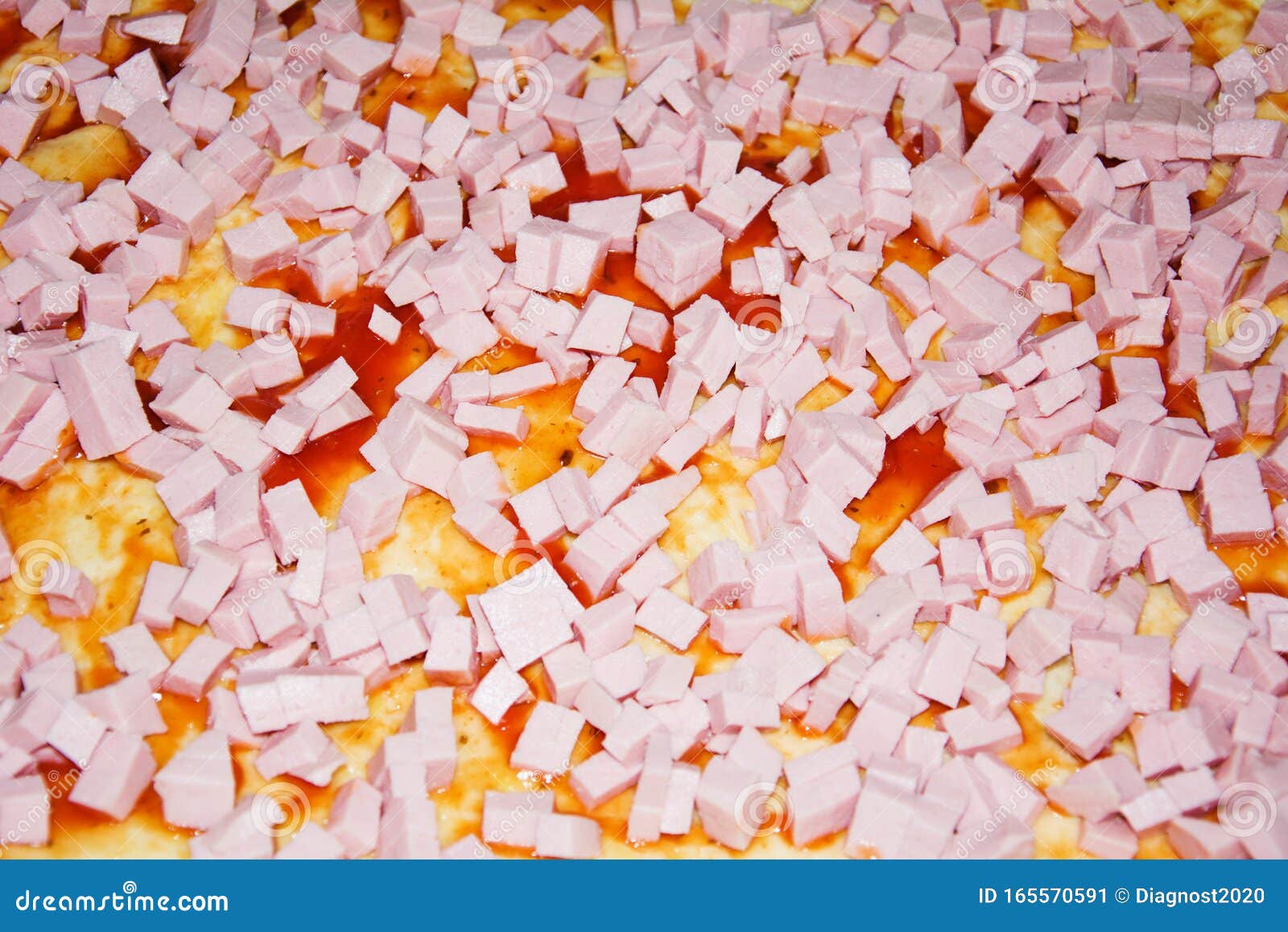 Layer of Rolled Thin Layer of Yeast Dough, Diced Sausage and Tomato ...