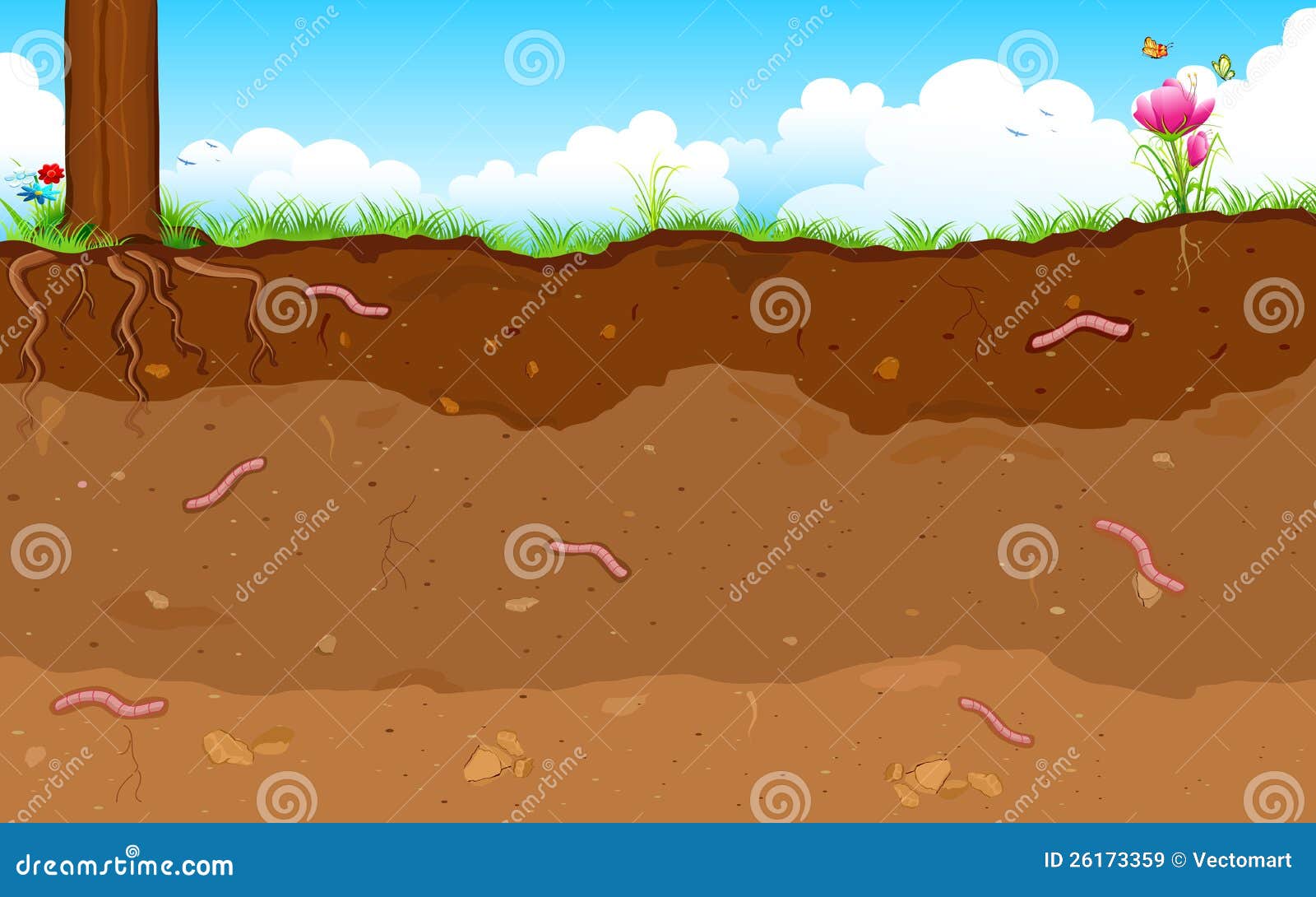 Soil Ground Layers With Buried Fossil Animals, Dinosaur, Crustaceans ...