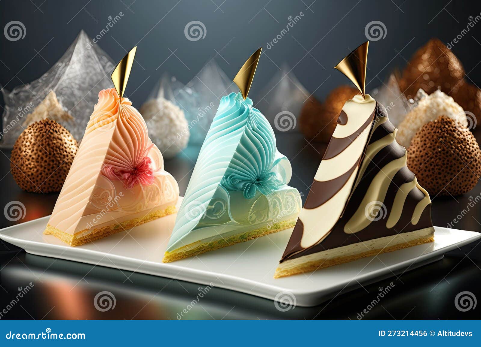 Layer Triangular Meringue Cake Confectionery with Different Flavors ...