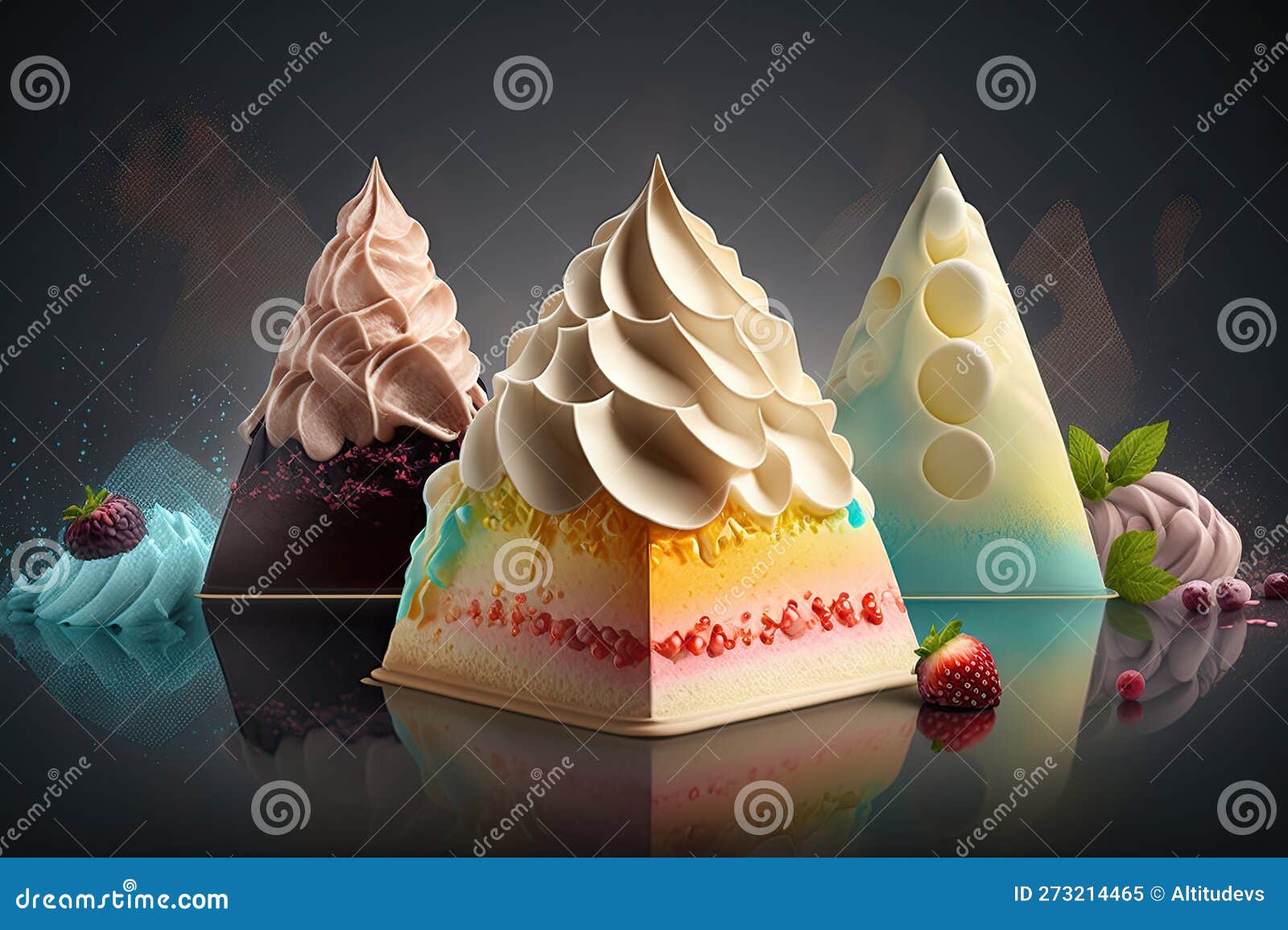 Layer Triangular Meringue Cake Confectionery with Different Flavors ...