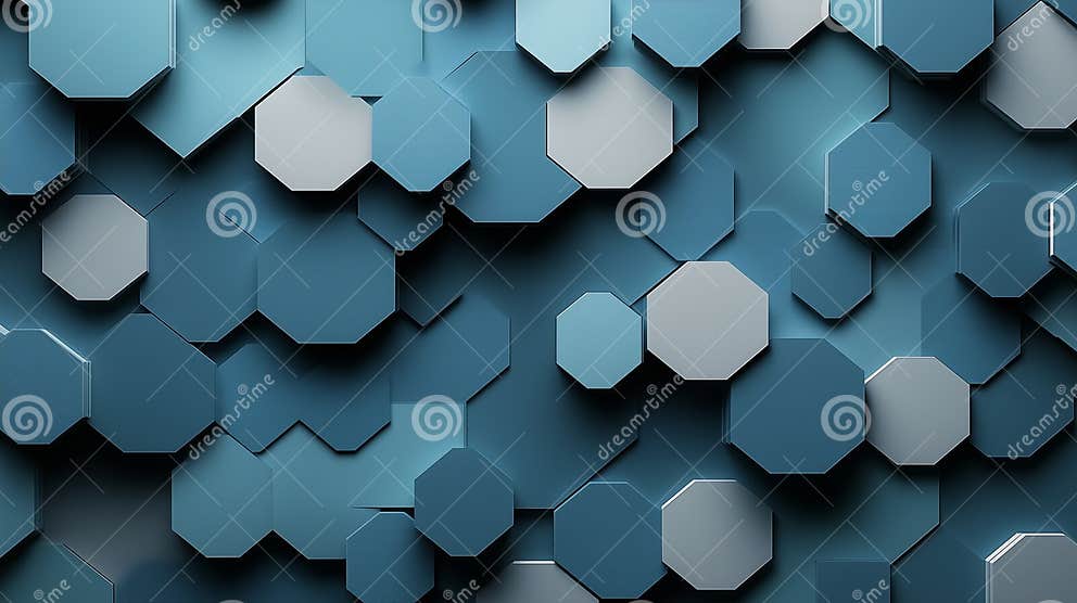 Layered Blue Hexagonal and Octagonal Surface Texture in 3D Metallic ...