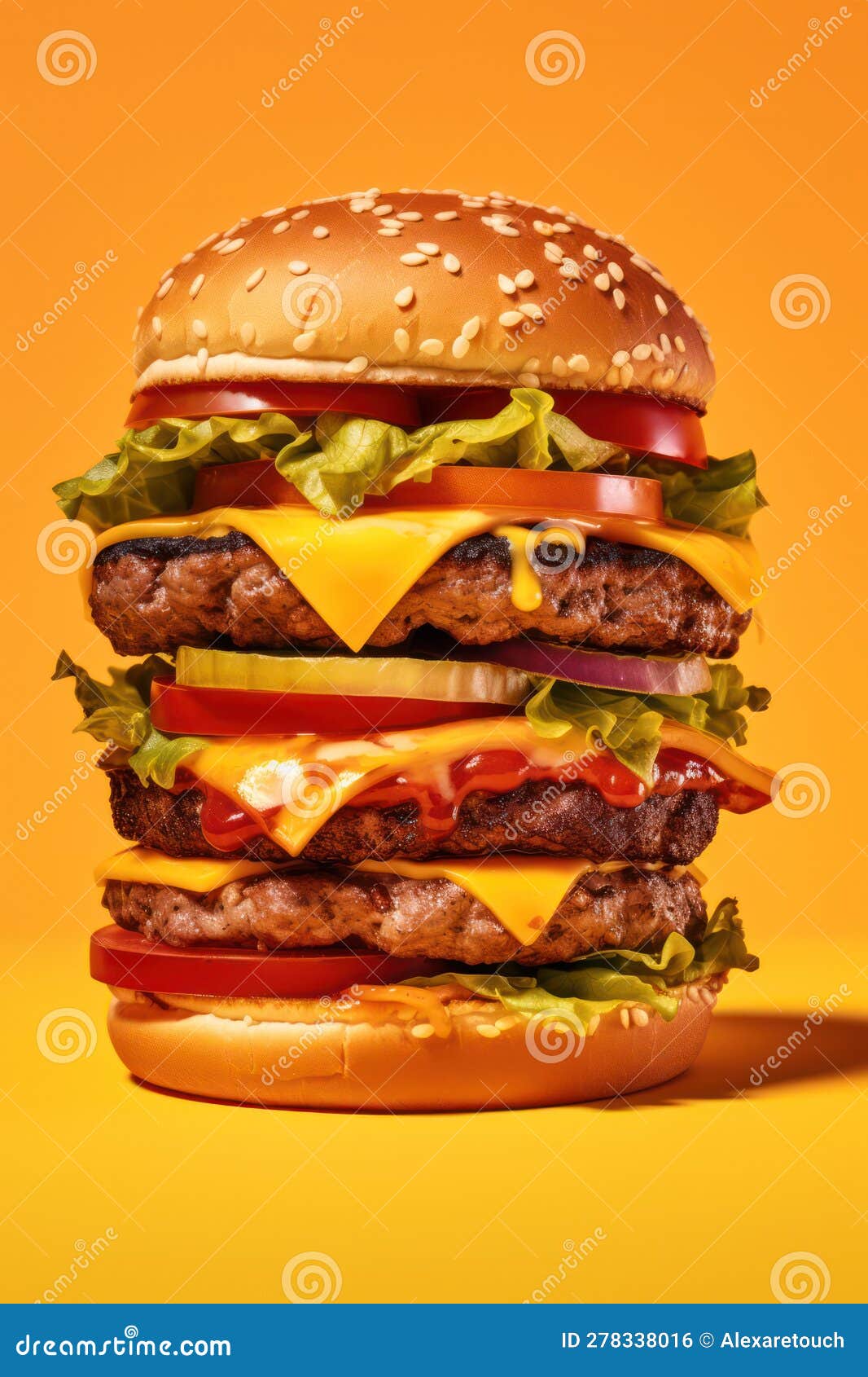 Layered Burger on Yellow Background Stock Photo - Image of fresh, meal ...