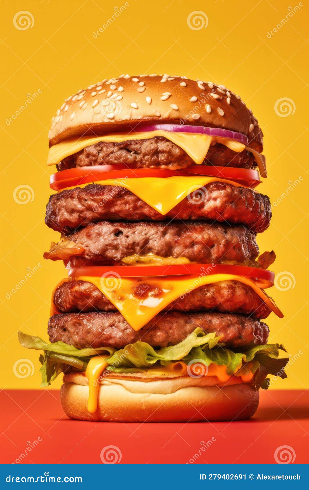 Layered Burger on Yellow Background Stock Illustration - Illustration ...