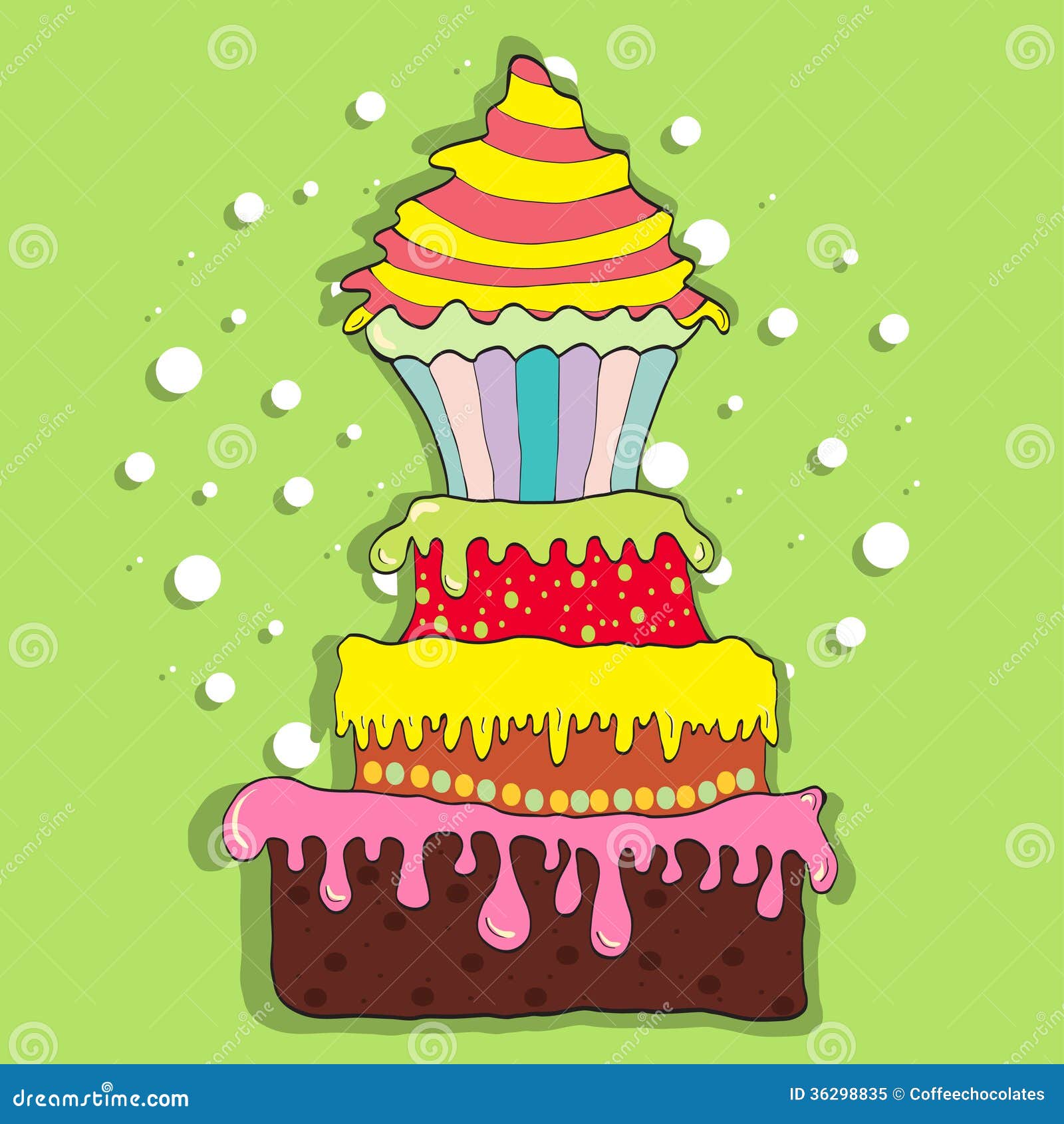 Layered Cake with Cream in Cartoon Style Stock Vector - Illustration of ...