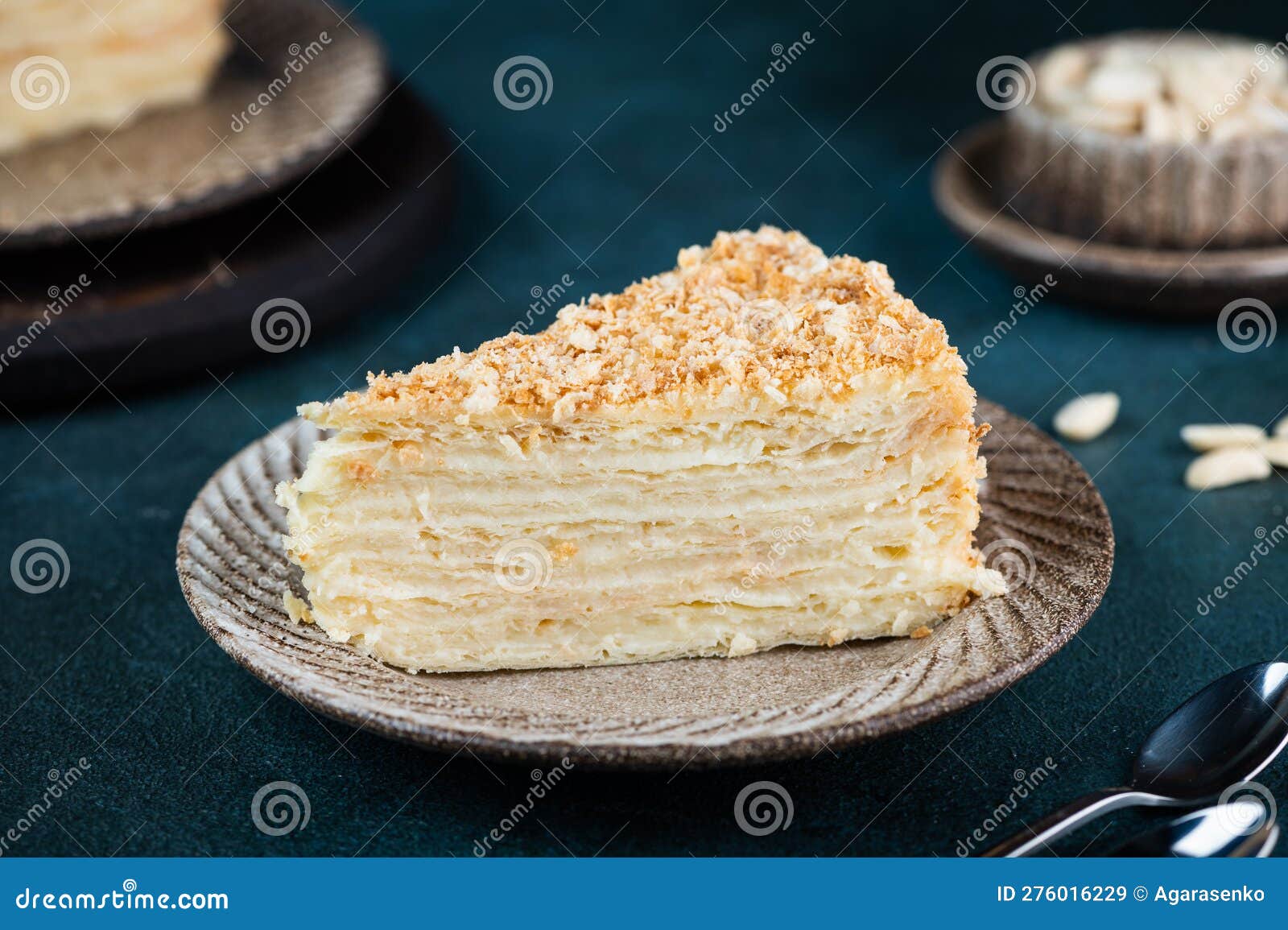 Layered Cake with Cream. Napoleon Cake. Millefeuille Cake. Traditional ...