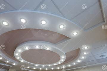 Layered Ceiling with Embedded Lights and Stretched Ceiling Inlay Stock ...