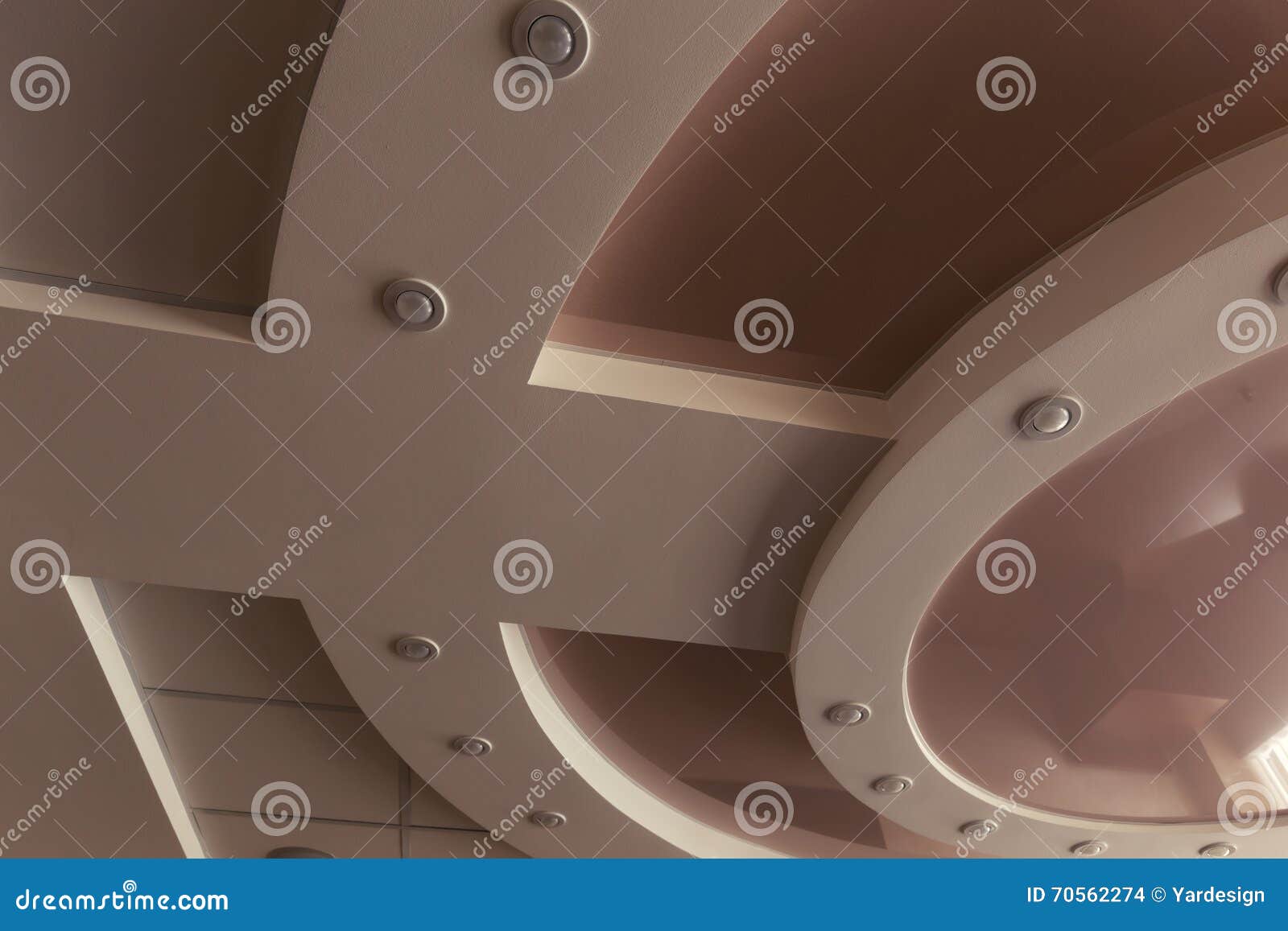 Layered Ceiling with Embedded Lights and Stretched Ceiling Inlay Stock ...