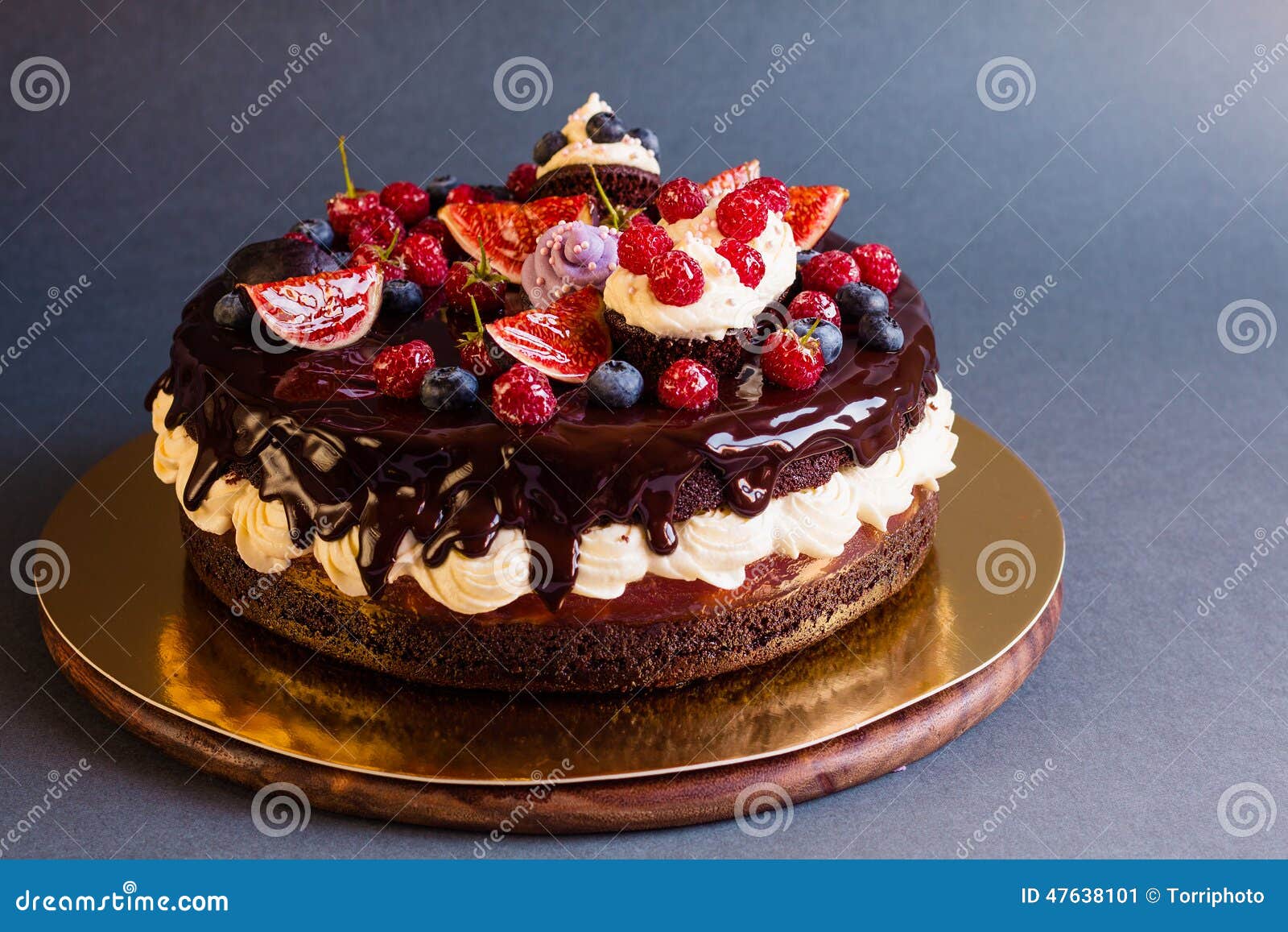 Layered Chocolate Cake with Fruit Stock Image - Image of chocolate ...
