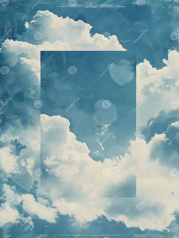 Layered Clouds in a Blue Sky with a Rectangular Overlay Stock Image ...