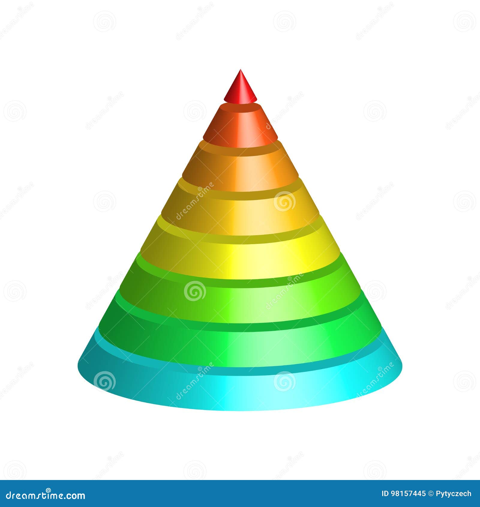 Layered Cone. 3D Conical Pyramid of 8 Multicolored Rainbow Spectrum ...