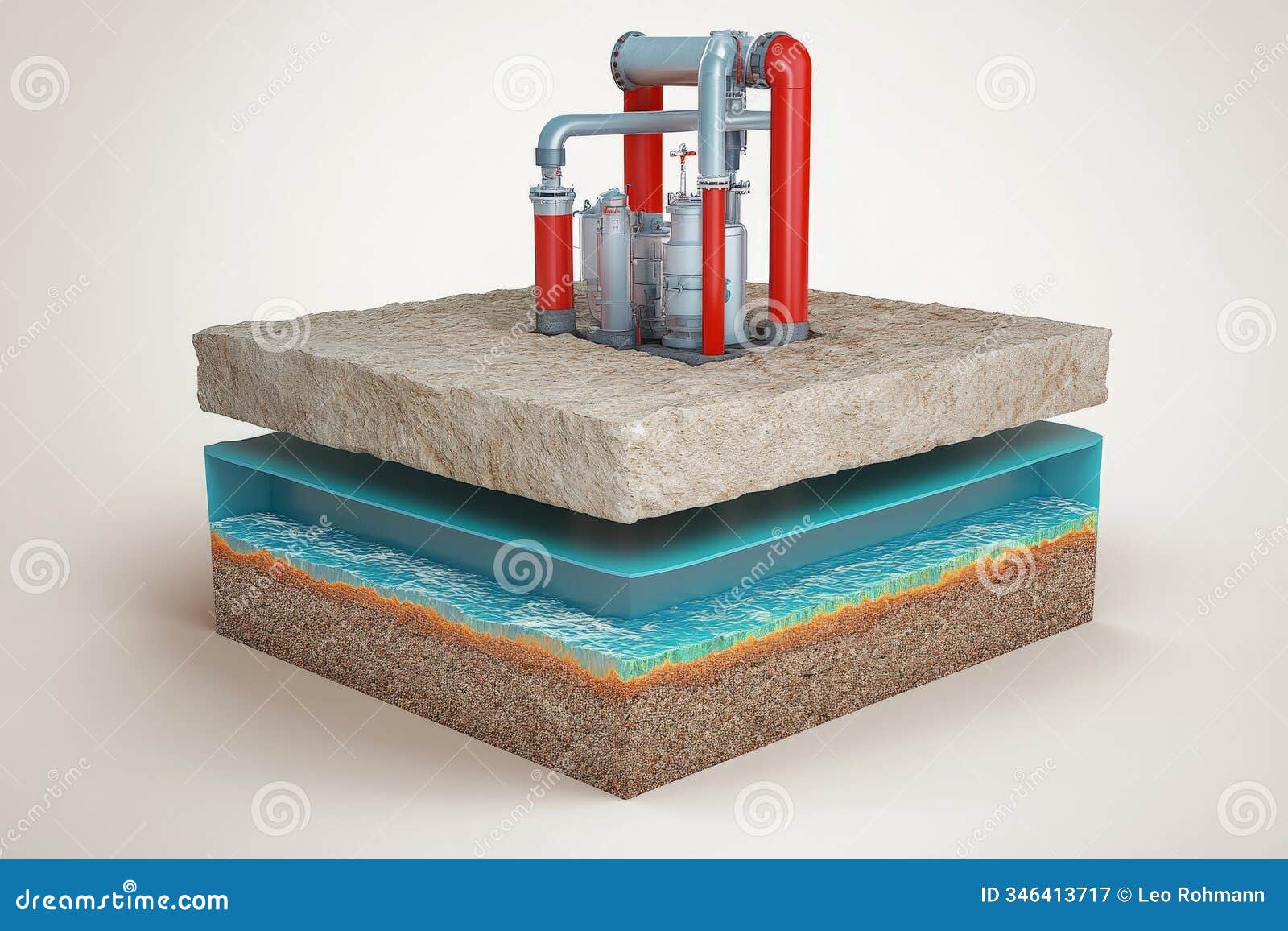 Layered Cross Section of Geothermal Heating System Beneath Surface ...
