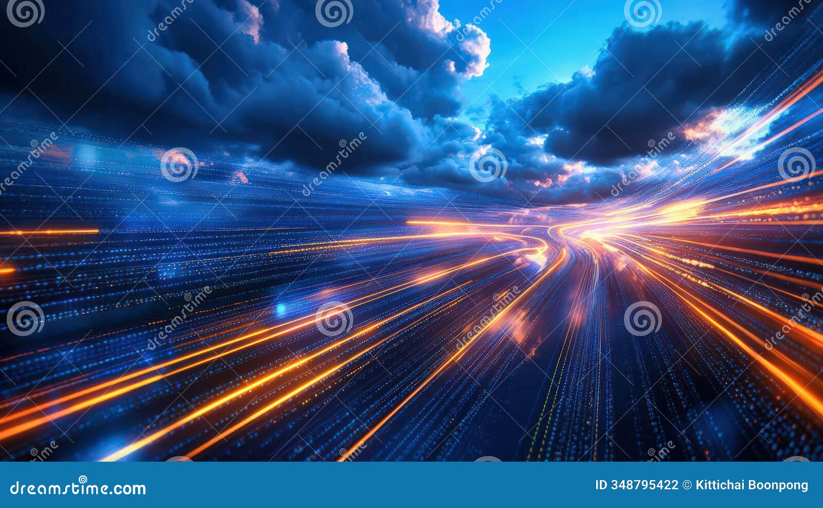 Layered Digital Clouds Connected with Vibrant Data Streams Forming a ...