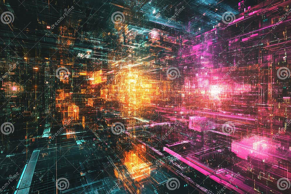 Layered Digital Intelligence Network Abstract Digital Landscape ...