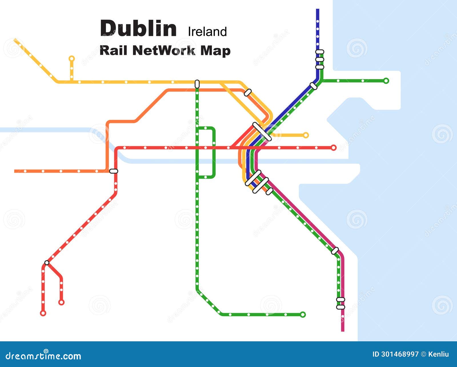 Rail Network Map of Dublin,Ireland Stock Vector - Illustration of city ...