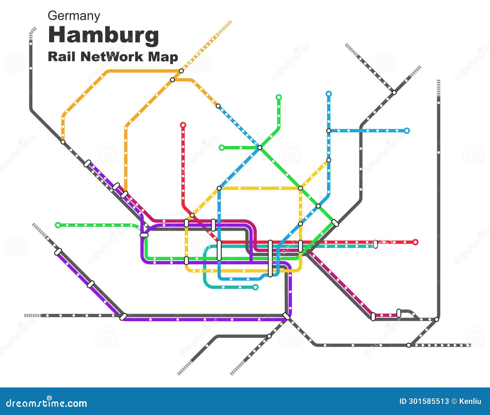 Rail Network Map of Hamburg,Germany Stock Vector - Illustration of ...
