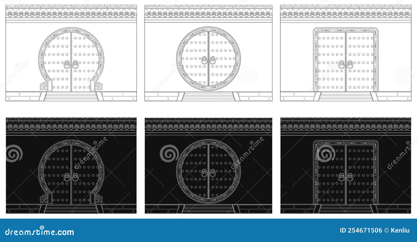 Vector Illustration Silhouette of a Gate on the Wall with Ancient ...