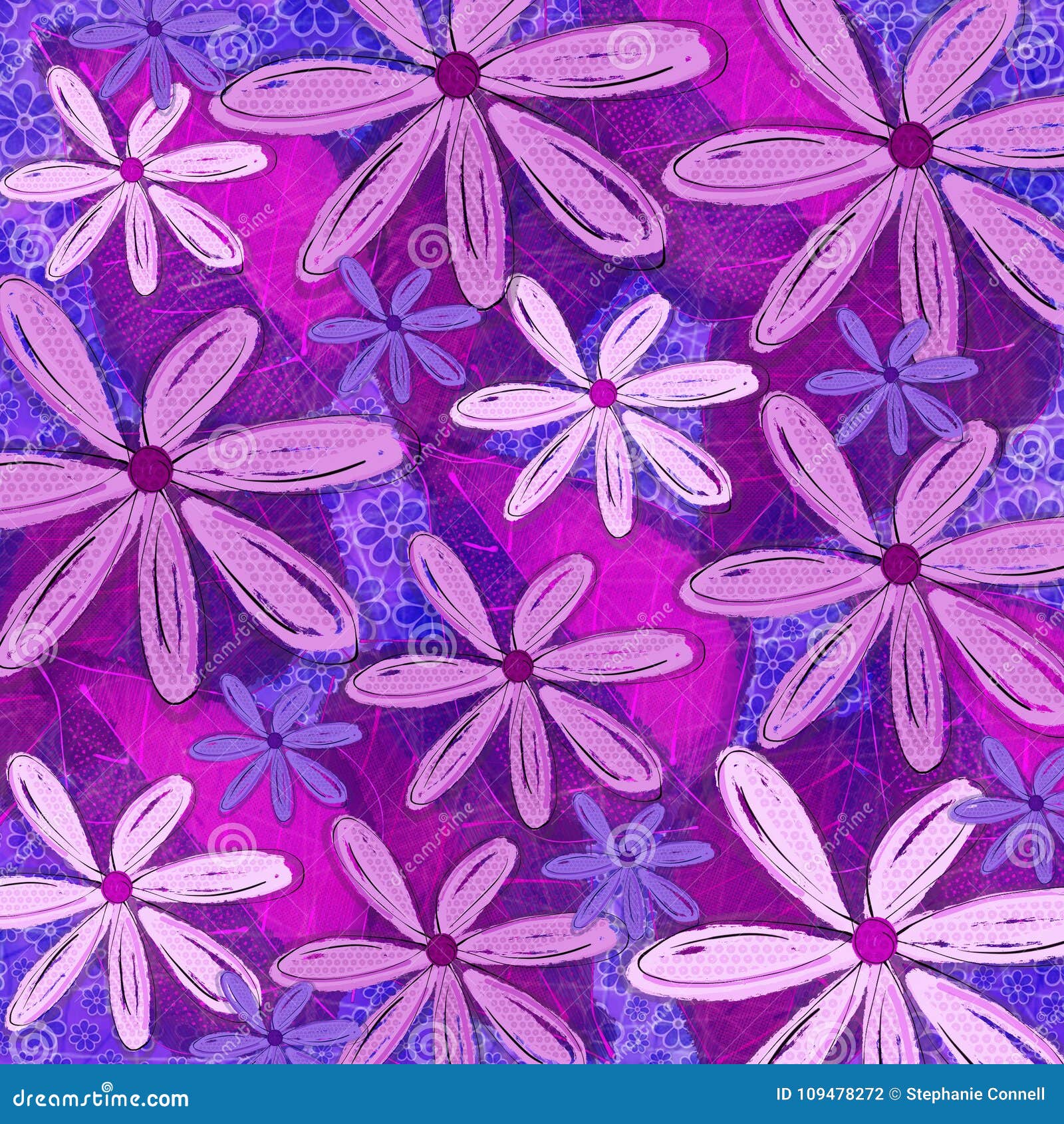 Purple Funky Floral Pattern Deign Stock Illustration - Illustration of ...