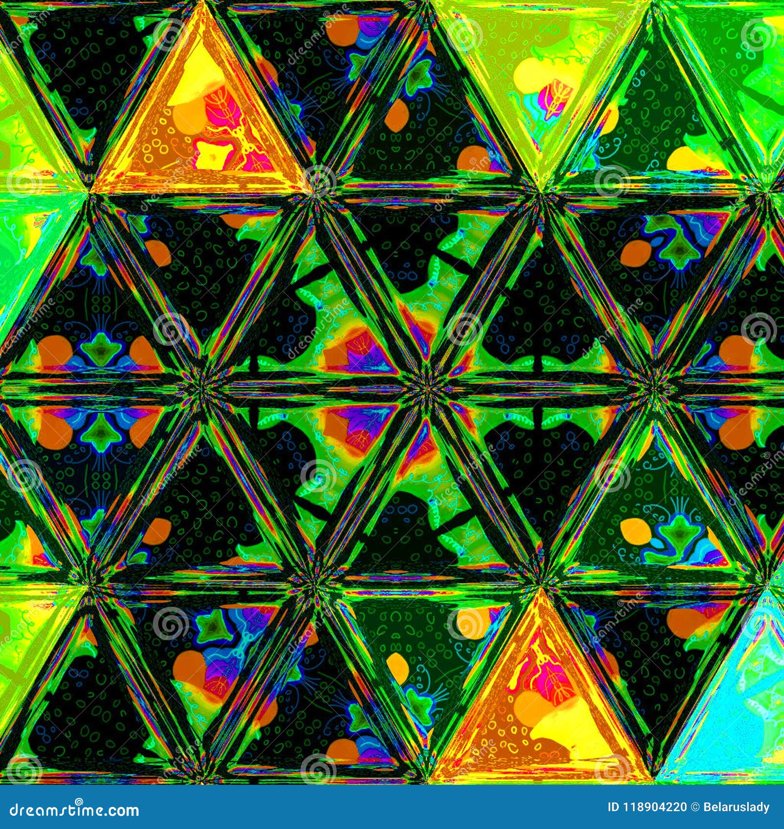 Abstract Layered Green and Yellow Triangle Pattern with Bright Center ...