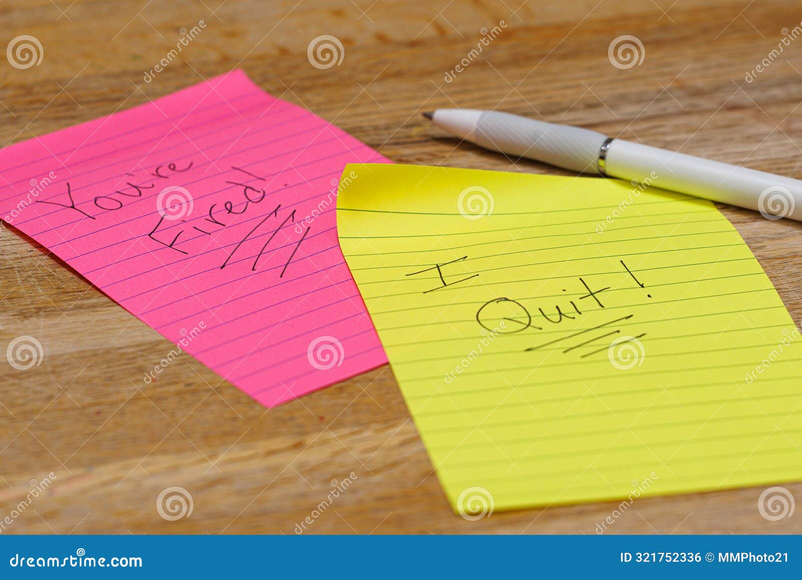 Layered Handwritten Notes Saying "You Re Fired" and "I Quit Stock Photo ...