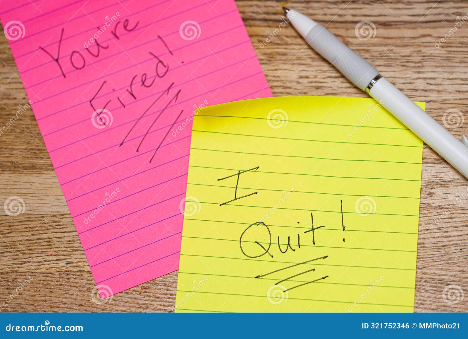 Layered Handwritten Notes Saying "You Re Fired" and "I Quit Stock Photo ...