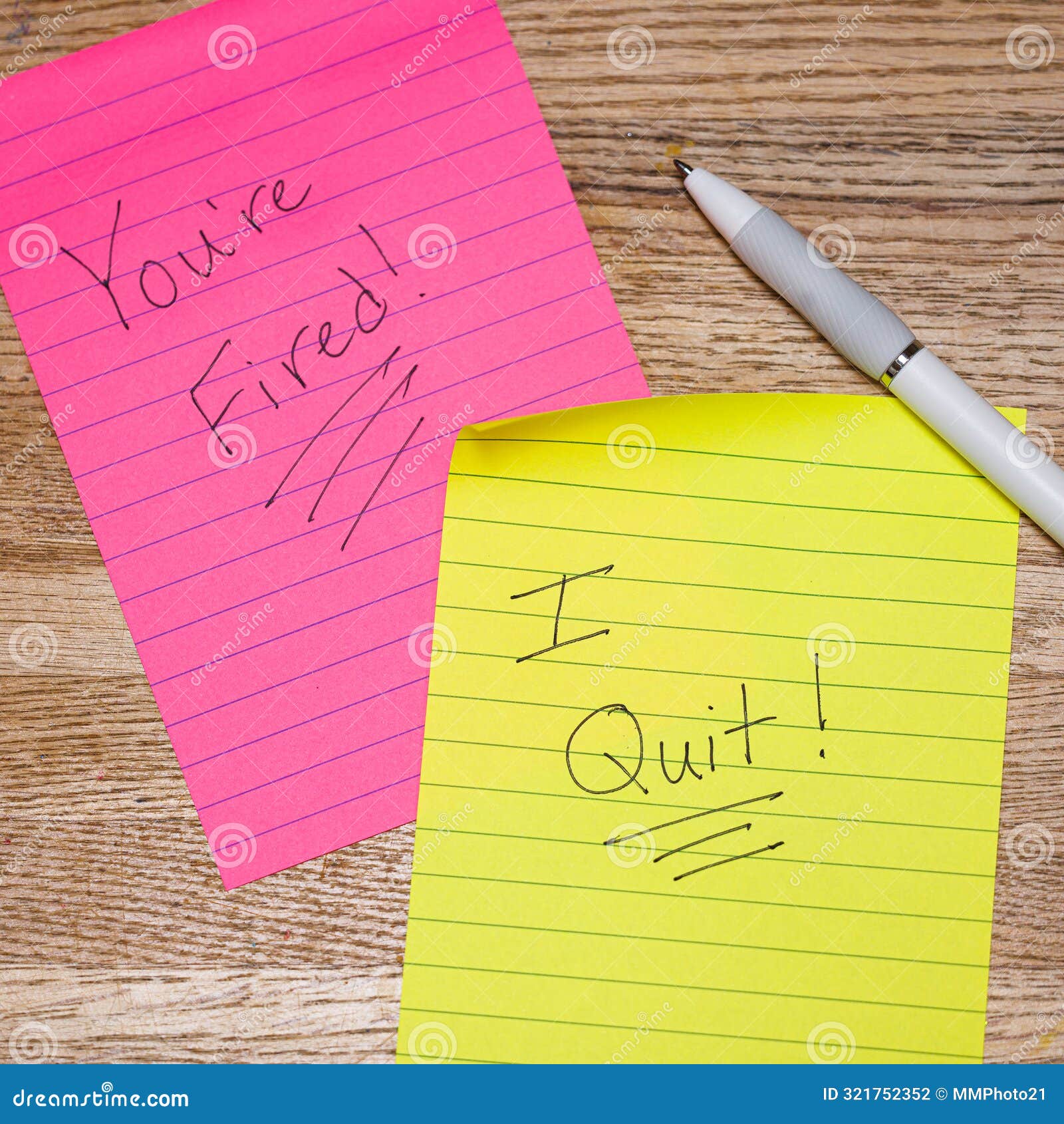 Layered Handwritten Notes Saying "You Re Fired" and "I Quit Stock Photo ...