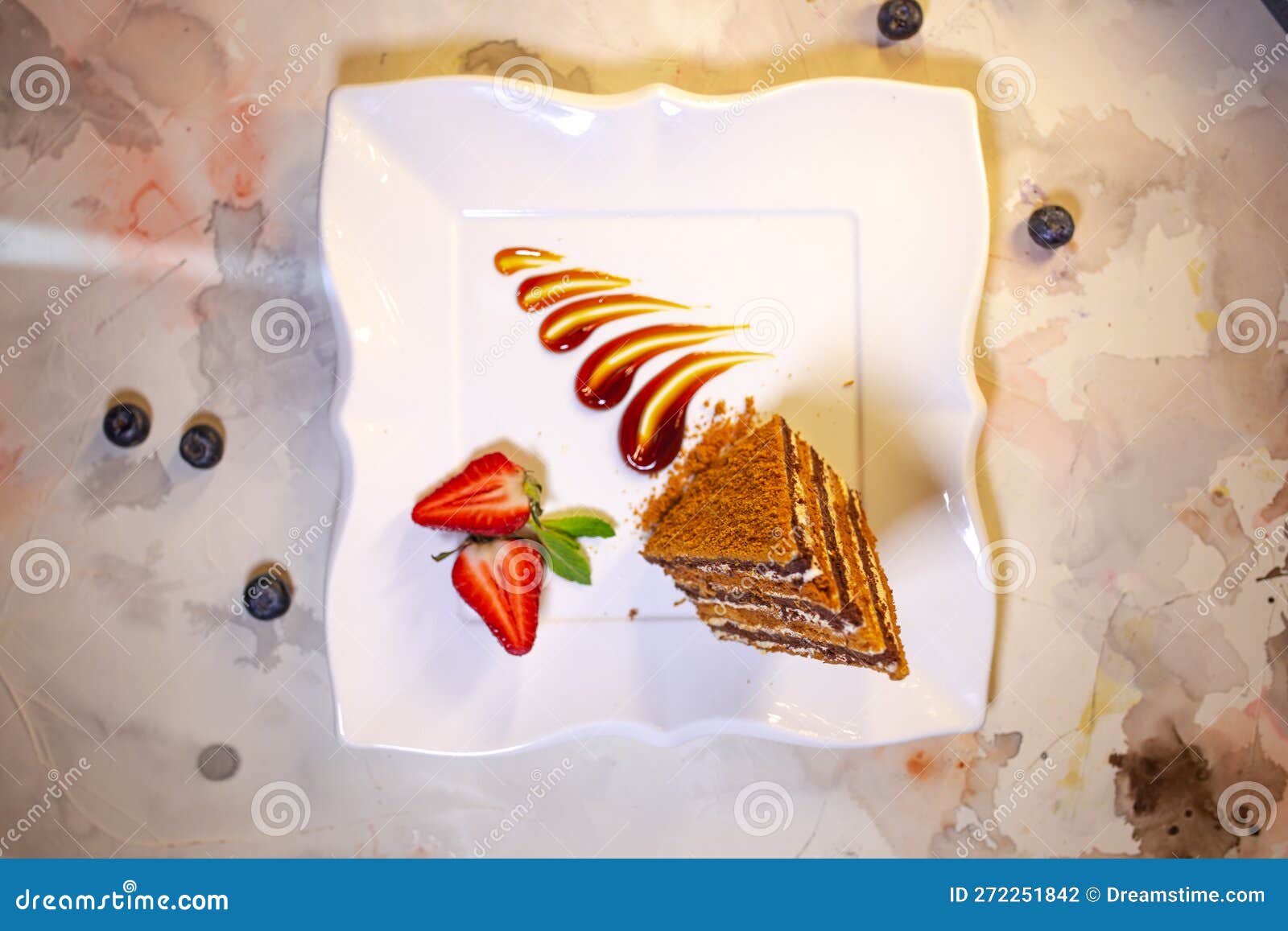 Layered Honey Cake on a White Plate Top View Stock Photo - Image of ...