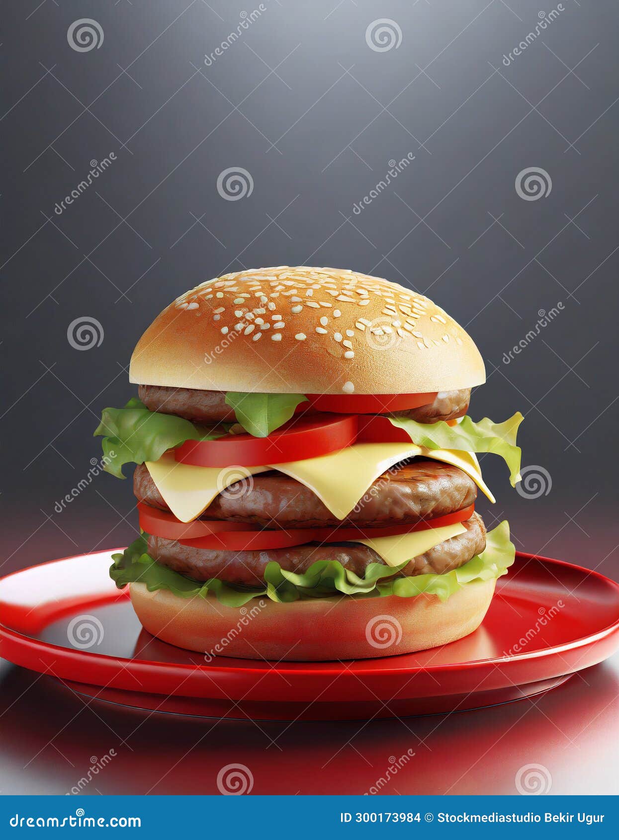 Layered Illusions Photorealistic Hamburgers On A Red Plate Stock