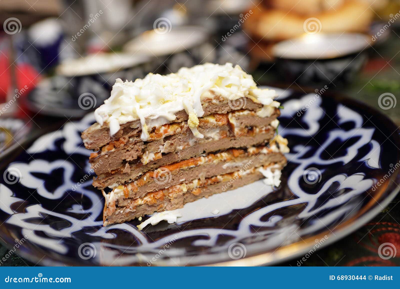 Layered liver cake stock photo. Image of cheese, fried - 68930444