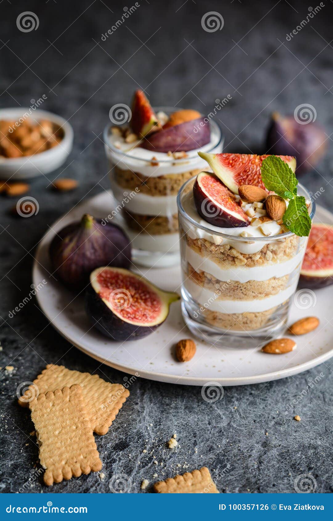 Layered Mascarpone Dessert with Crushed Vanilla Biscuits, Figs and ...