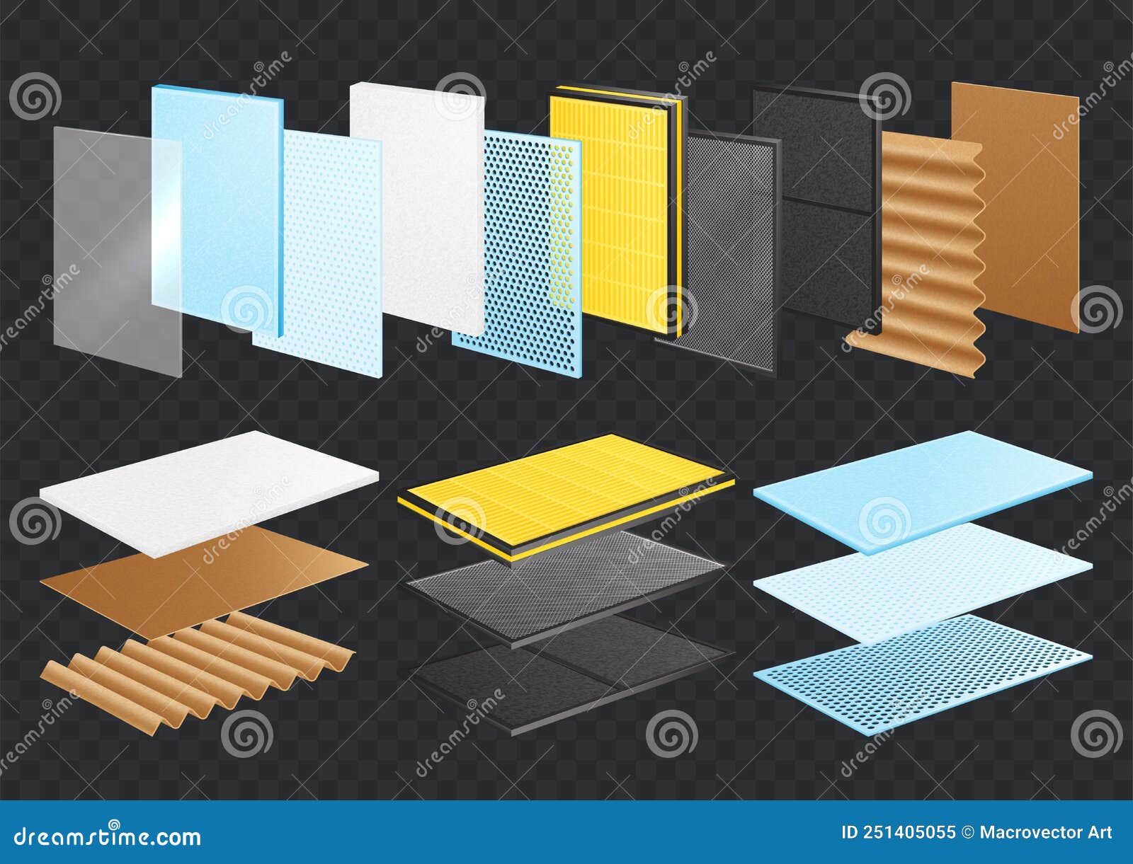 Layered Materials Realistic Set Stock Vector - Illustration of graphic ...