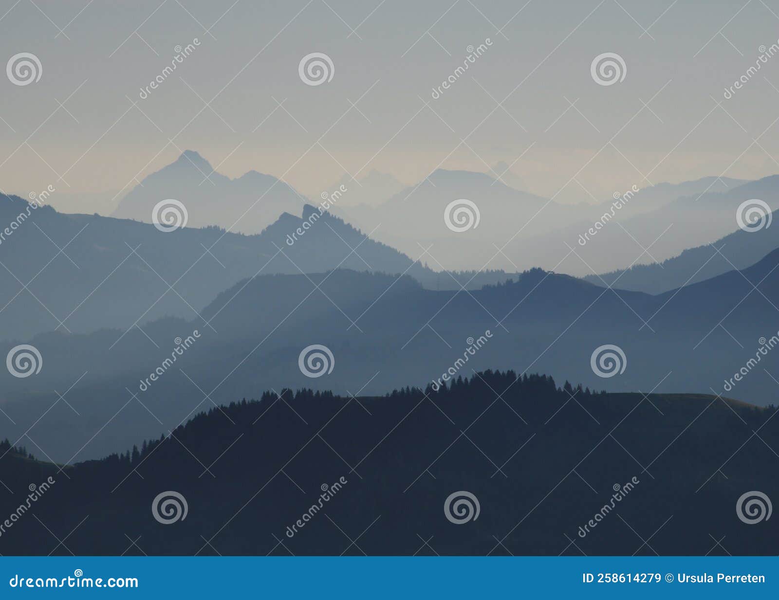 Layered Mountain Ranges in Different Shades of Blue Stock Image - Image ...