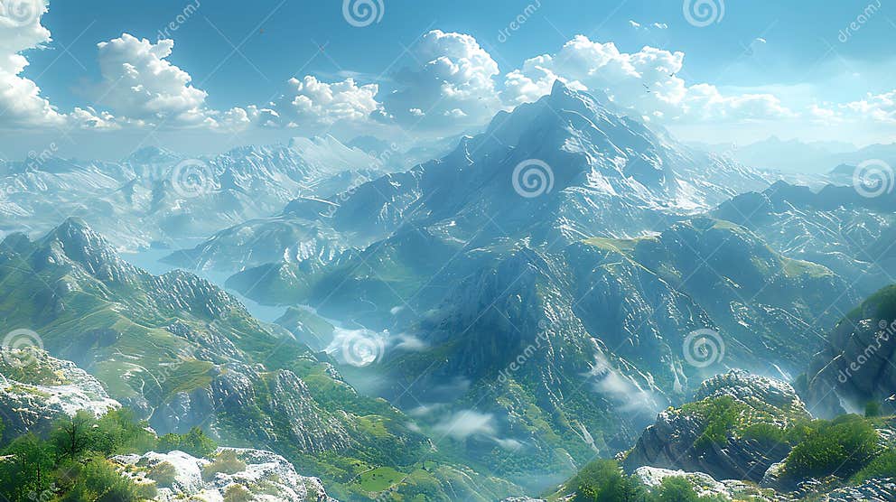 Layered Mountain Ranges Viewed from the Peak Stock Illustration - Illustration of background ...