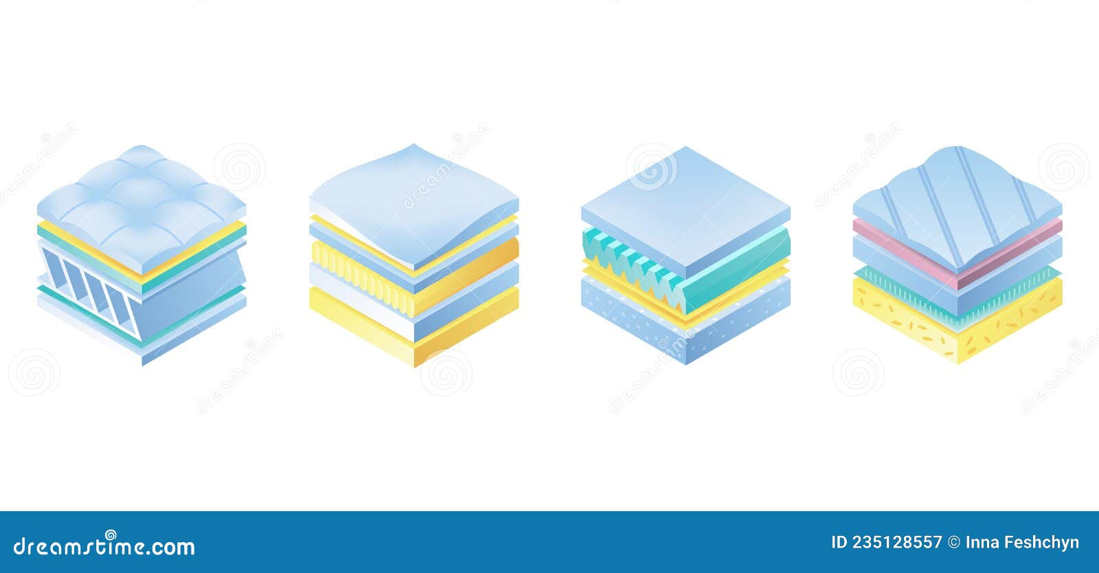 Layered Orthopedic Mattress Icon Set. Isometric Bed Section Layers ...