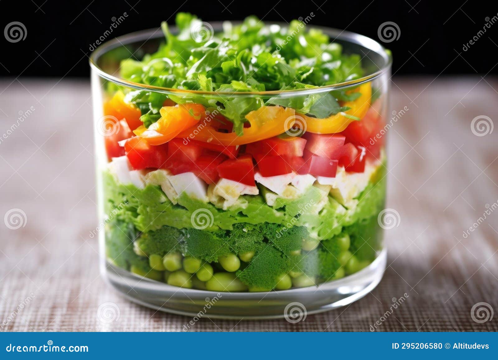 A Layered Salad in a Glass Bowl Showing Distinct Vegetable Layers Stock ...