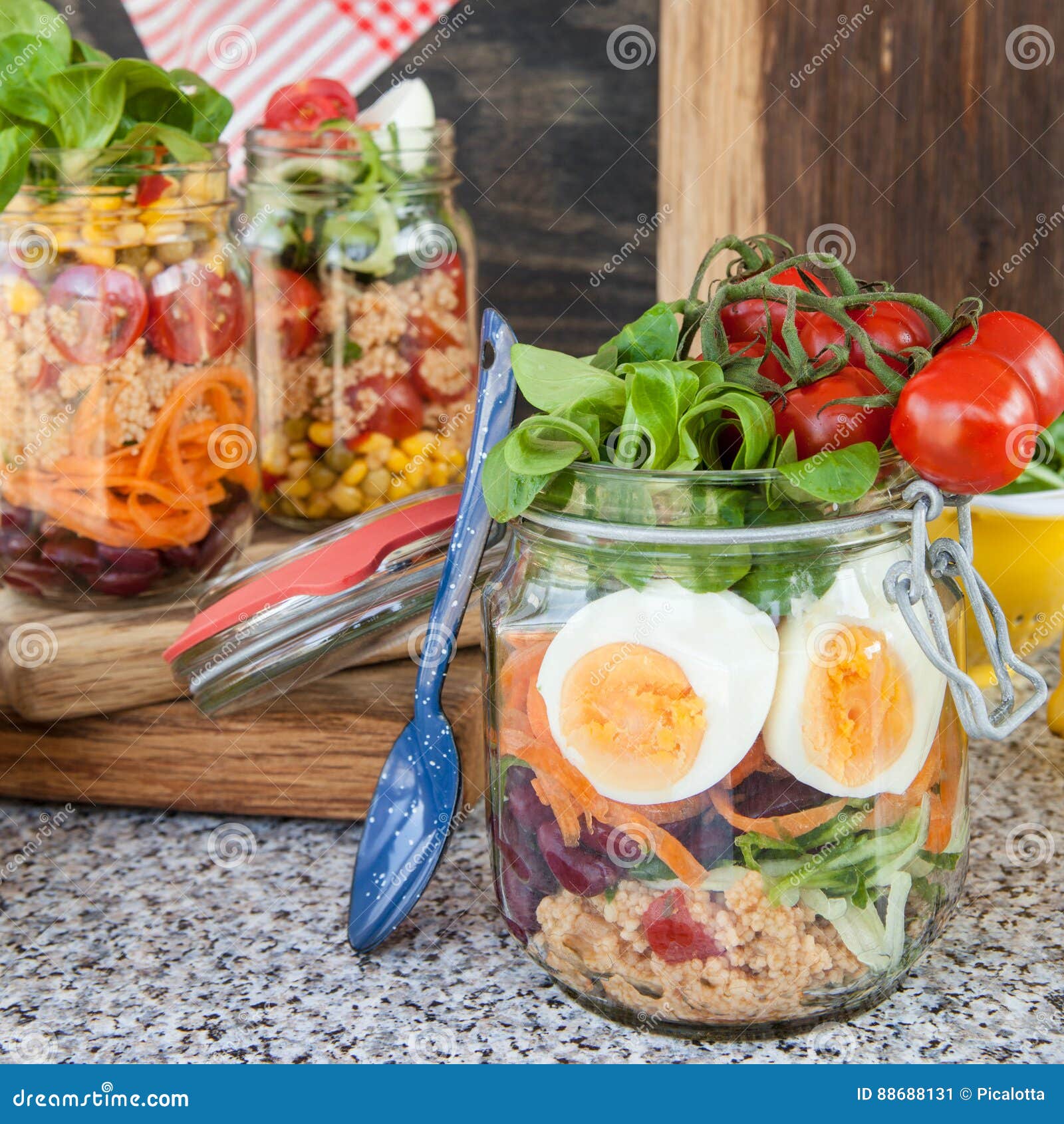 Layered salad in a jar stock image. Image of peas, marble - 88688131