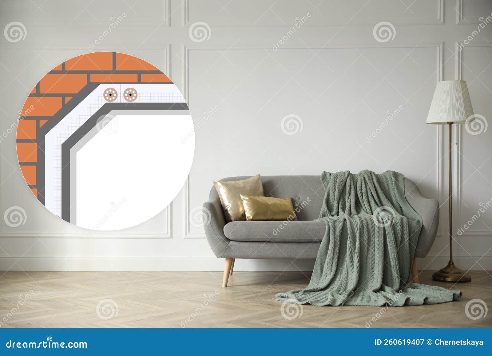 Layered Scheme of Wall Insulation and Stylish Room Interior Stock Image ...