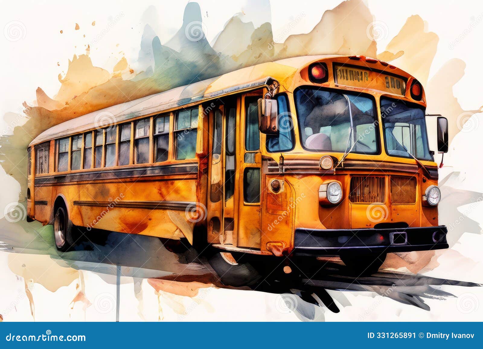 Layered School Bus a Digital Collage of a School Bus with Water Stock ...